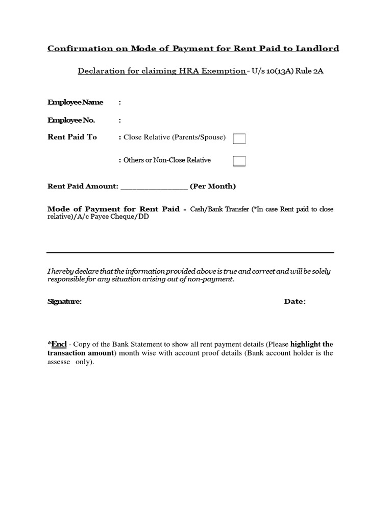 Declaration On Rent Paid | PDF | Finance & Money Management | Social ...