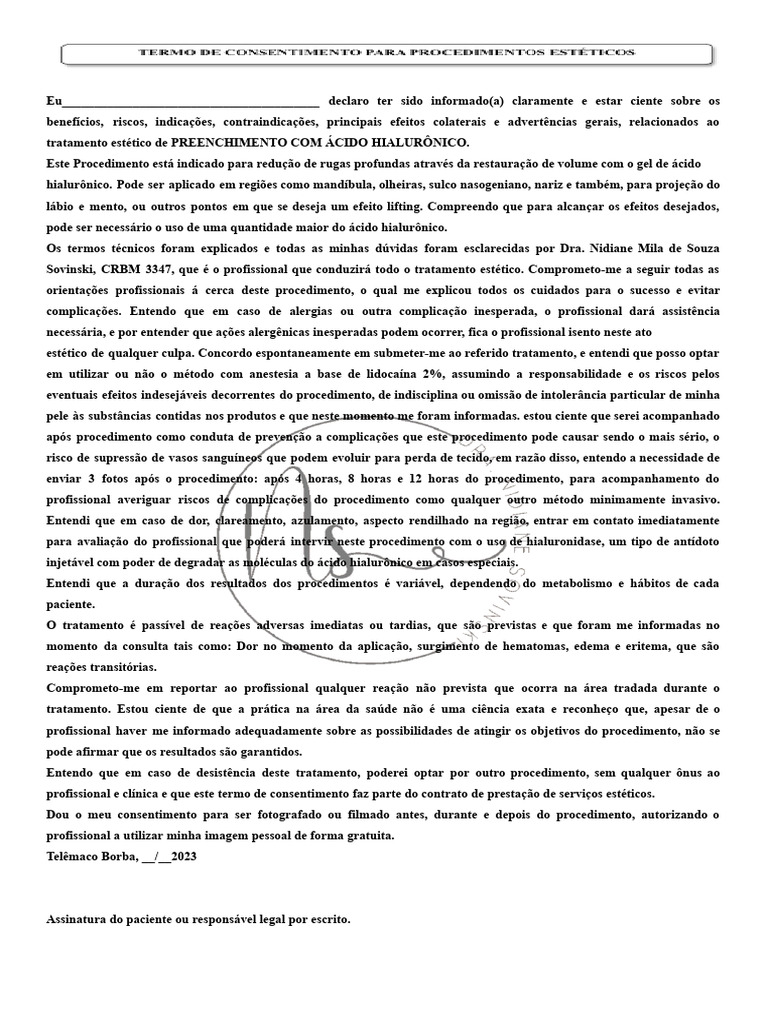 Tcle Preenchimento | PDF | Medicina Clínica | Especialidades médicas