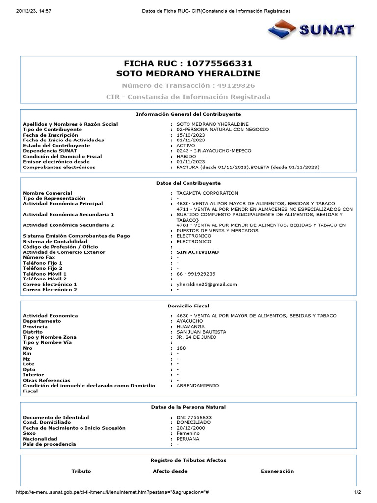 FICHA CON SIS | PDF | Industrias de servicio
