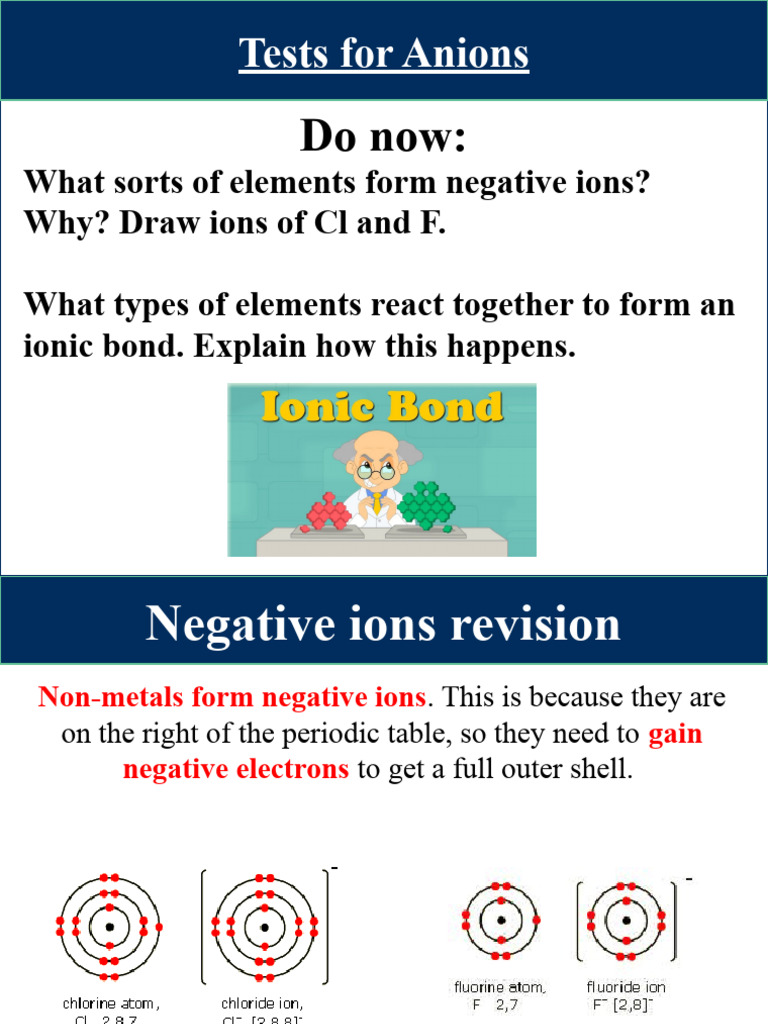 Anion Tests: Methods and Reactions | PDF | Ion | Ionic Bonding