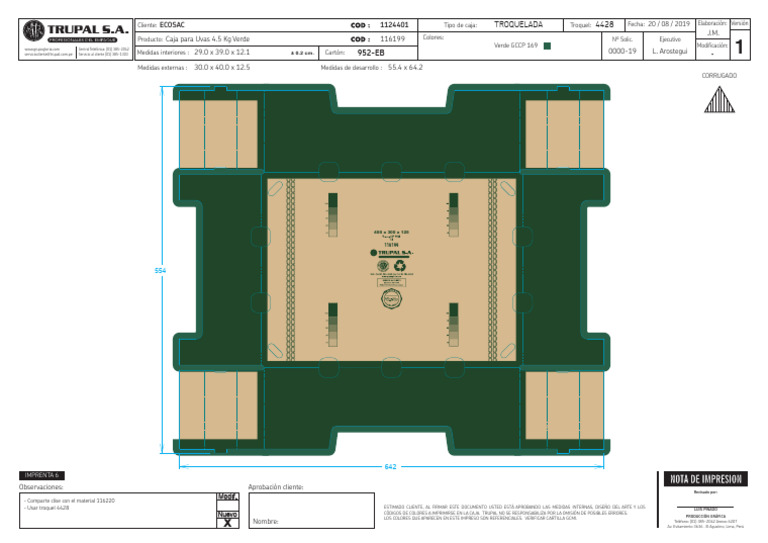 Caja Troquel 4428 para Uvas 4.5 Kg | PDF