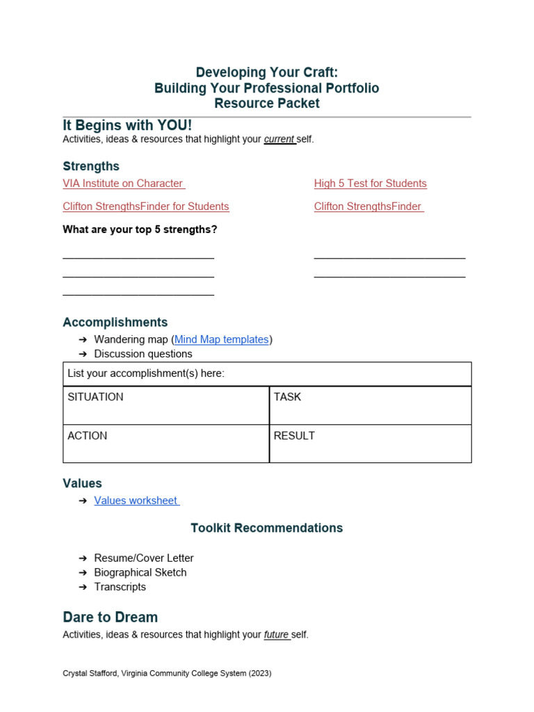 Building Your Professional Portfolio - Attendee Packet | PDF