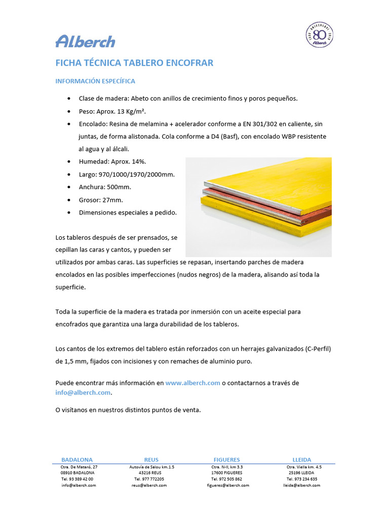 Ficha Técnica Tablero Encofrar | PDF
