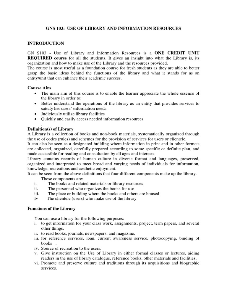 GNS 103 Complete Lecture Note | PDF | Libraries | Encyclopedias GNS 103 Complete Lecture Note | PDF | Libraries | Encyclopedias