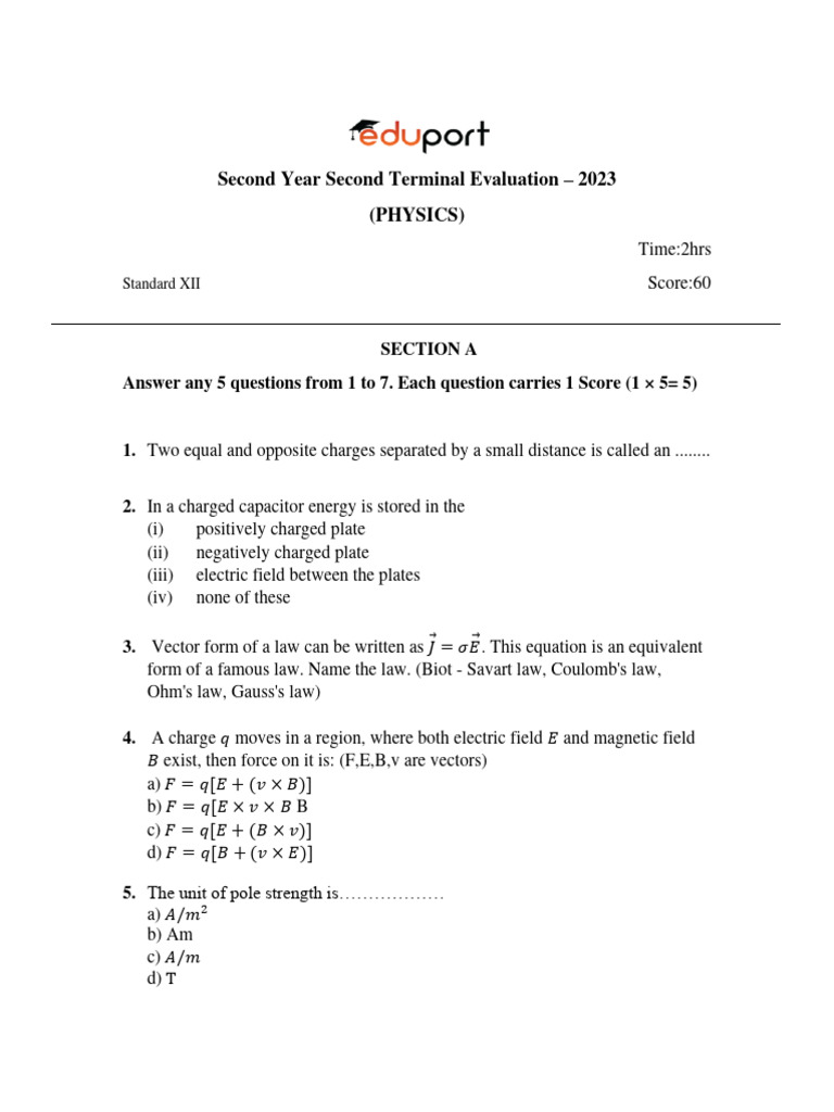 +2 Physics QP | PDF | Capacitor | Inductance