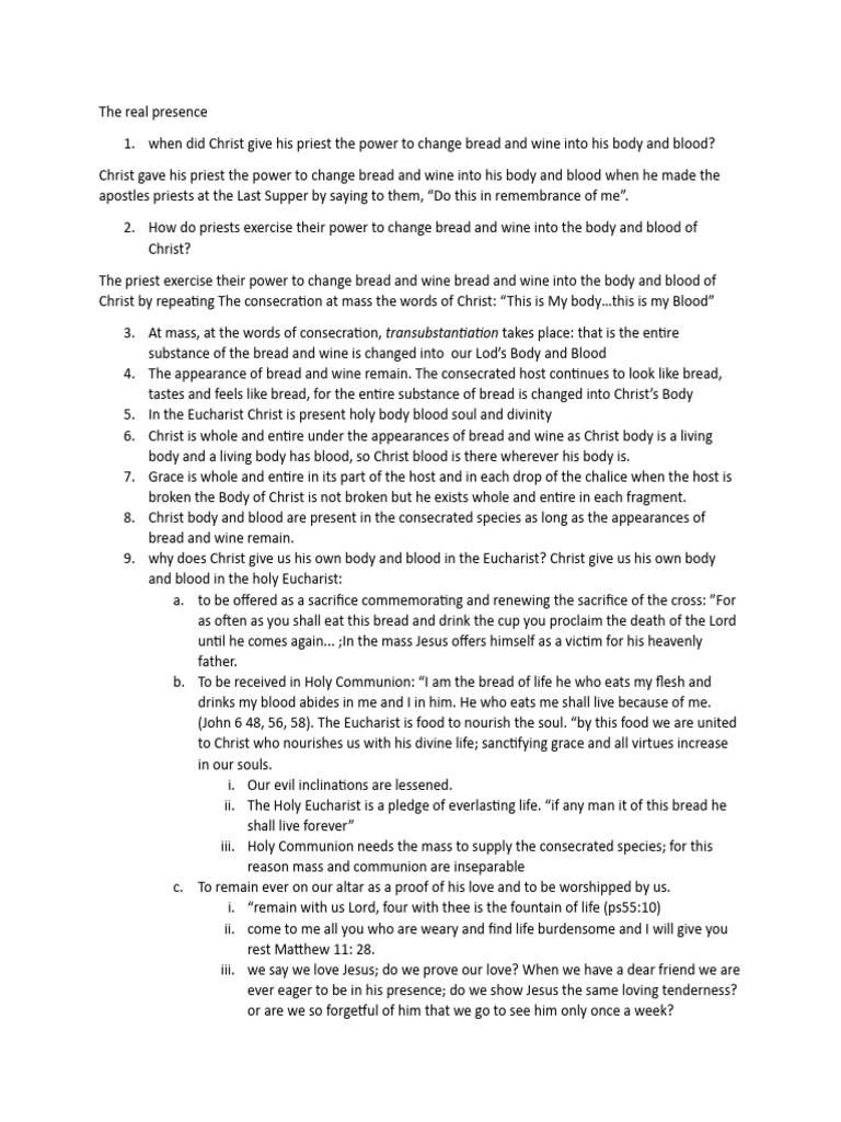 The Real Presence | PDF | Eucharist | Mass (Liturgy)