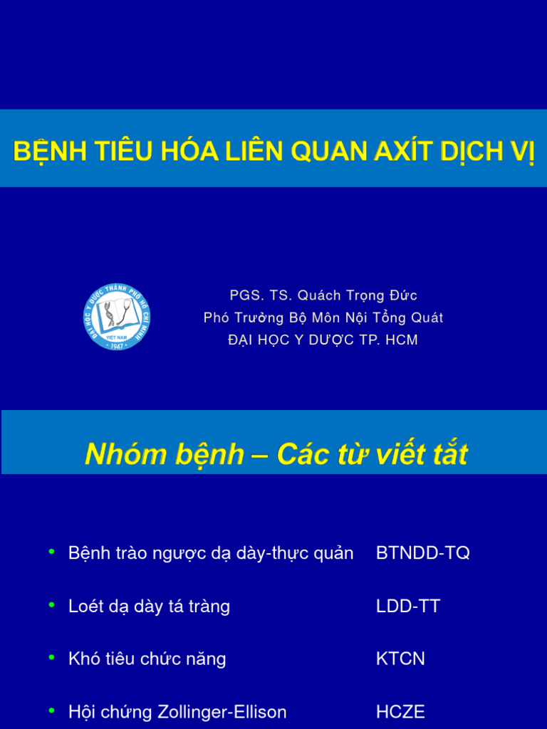 CÁC BỆNH TIÊU HÓA LIÊN QUAN AXÍT DỊCH VỊ - PPT | PDF