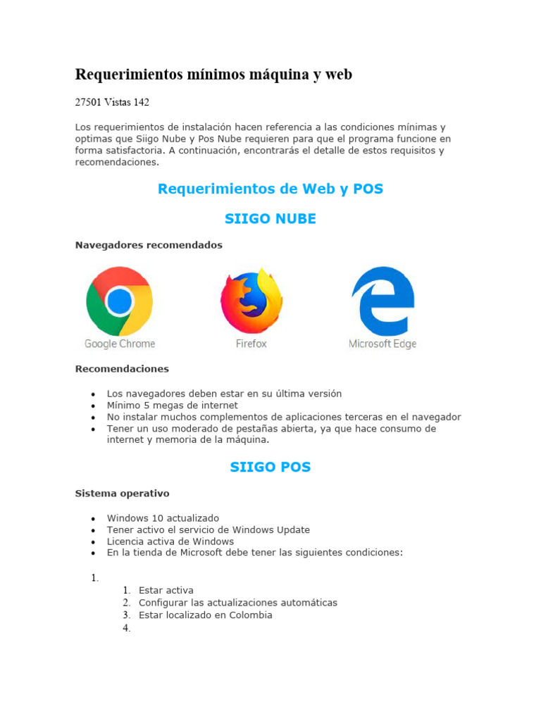 Requerimientos Mínimos Máquina y Web | PDF