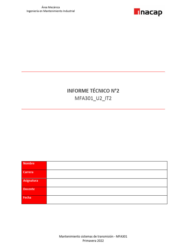 Informe Técnico N°2: MFA301 - U2 - IT2 | PDF | Engranaje | Máquinas