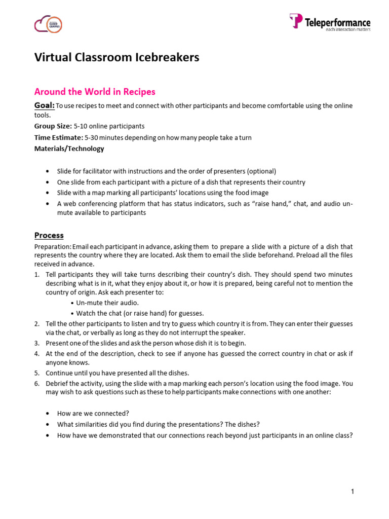 Ice Breakers Activities | PDF | Online Chat | Online And Offline