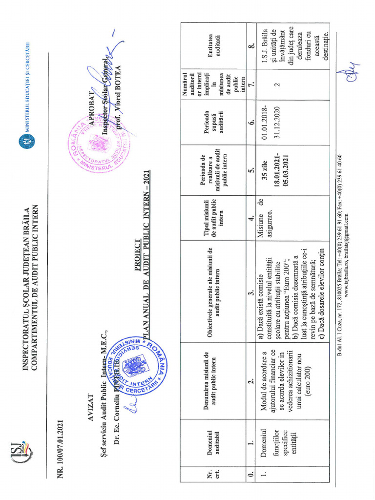 Plan Anual de Audit Public Intern 2021 | PDF