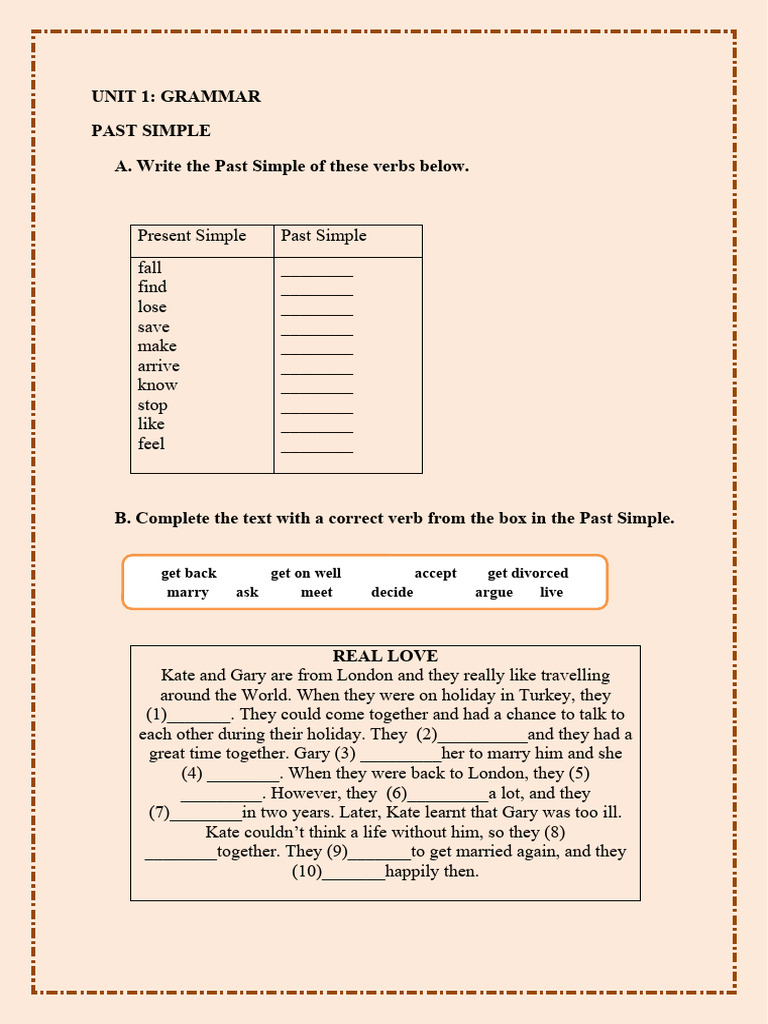 Unit 1 Grammar (Past Simple) | PDF