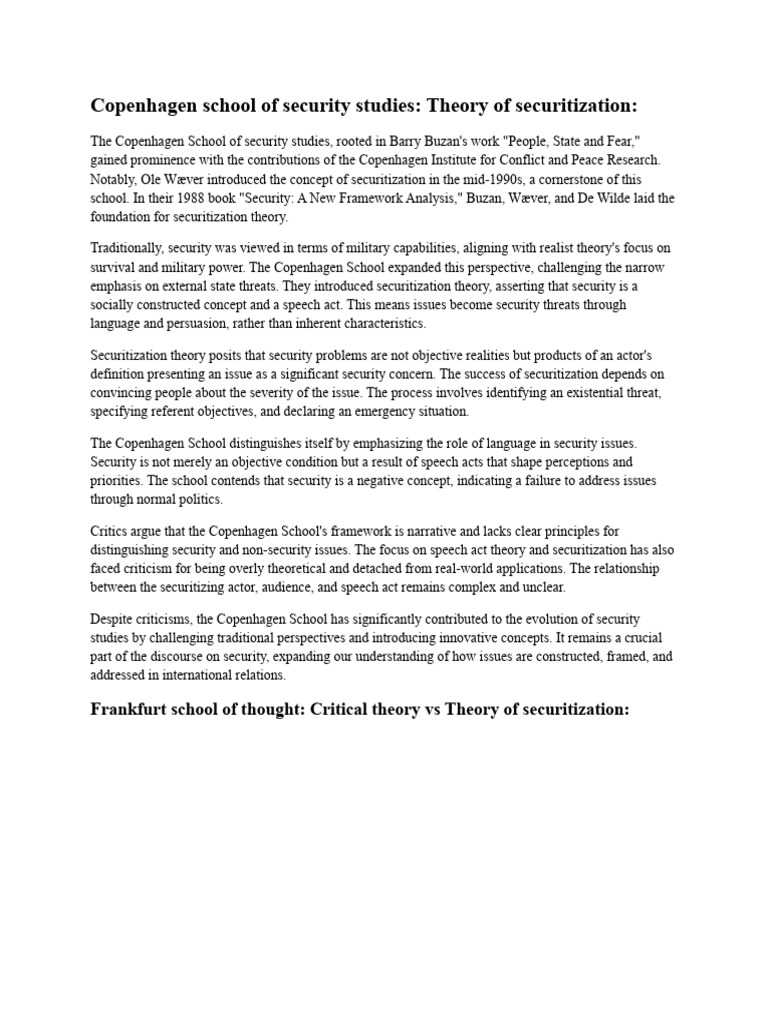 Copenhagen School of Security Studies | PDF | Securities | Theory