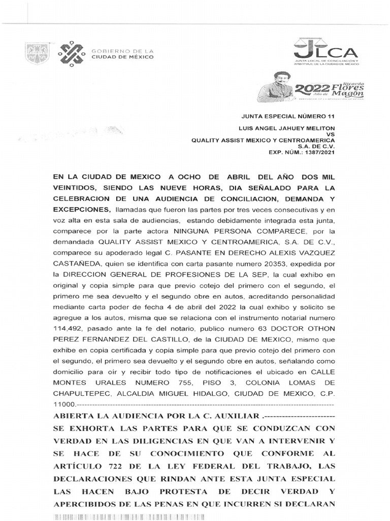 Acta Audiencia Jahuey Meliton Luis Angel | PDF