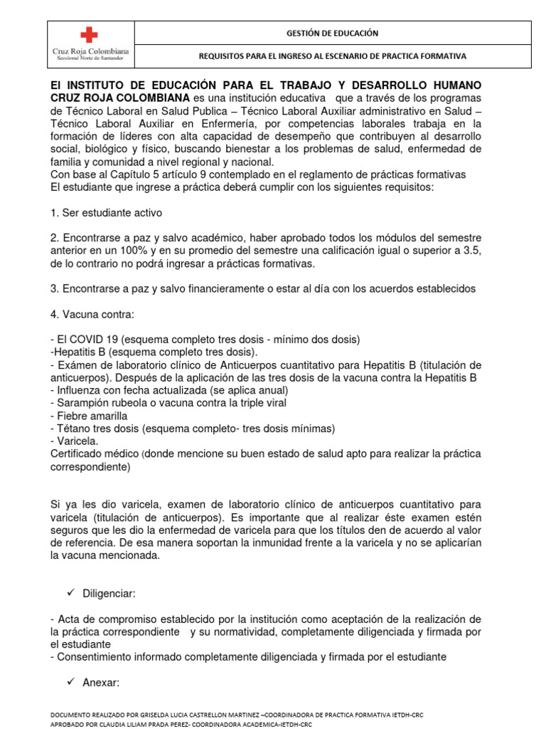 Eneferm-Requisitos para Inicio de Pract Forma | PDF | Vacunas | Epidemiología