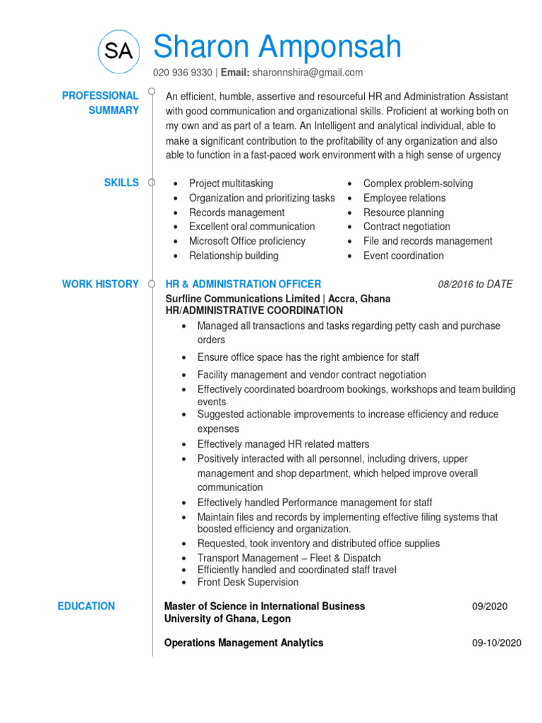 Sharon Amponsah Resume PDF | PDF | Communication | Negotiation