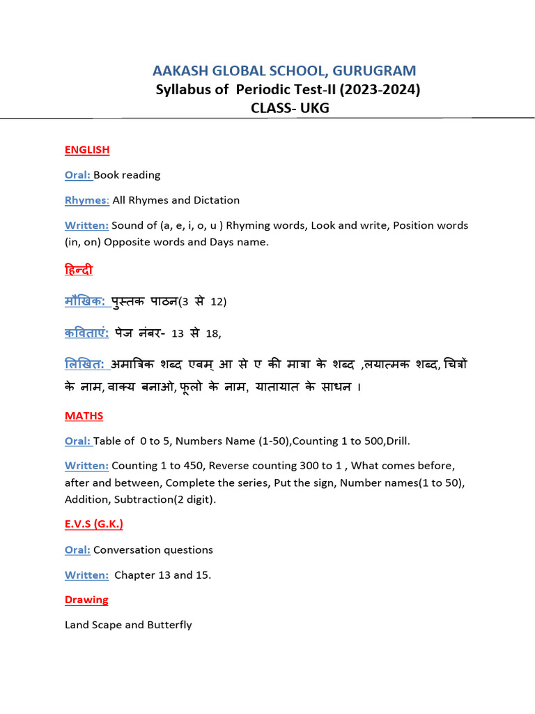 Ukg p.t.2 Syllabus 2023-24 | PDF
