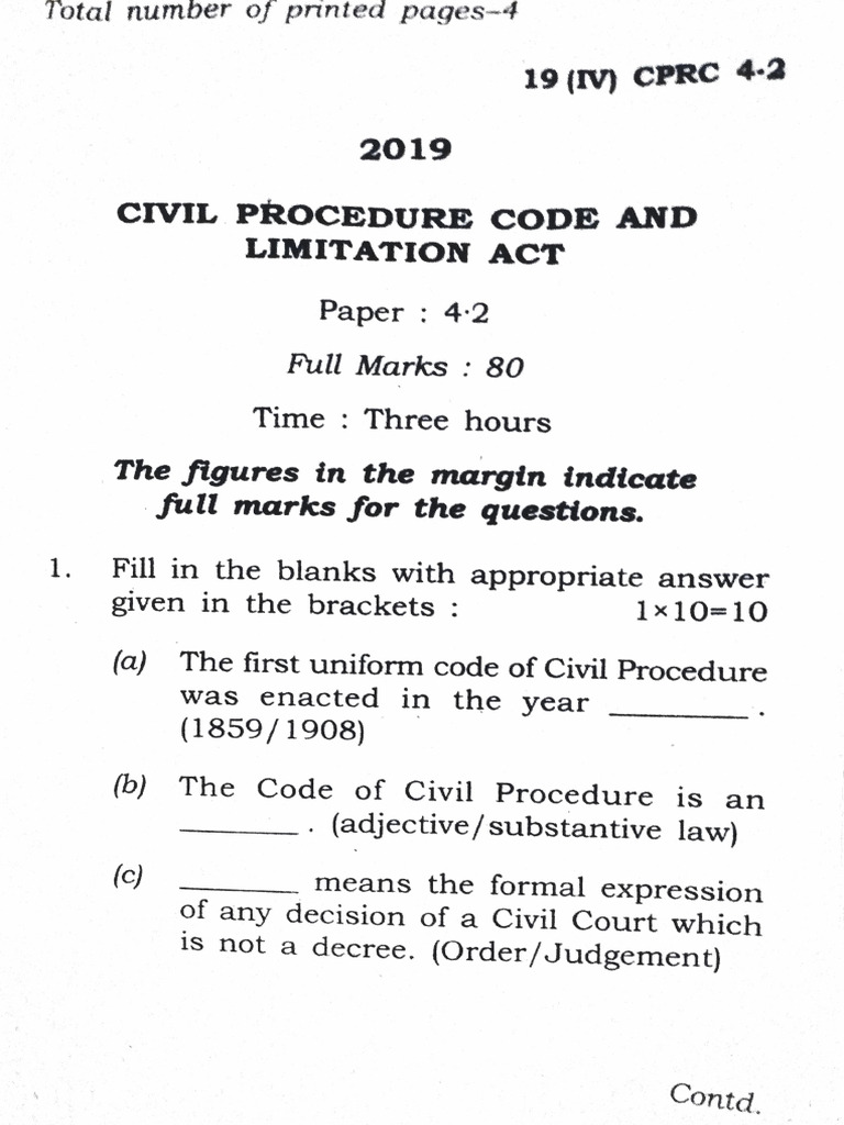 Civil Procedure Code and Limitation Act Paper 4.2 | PDF