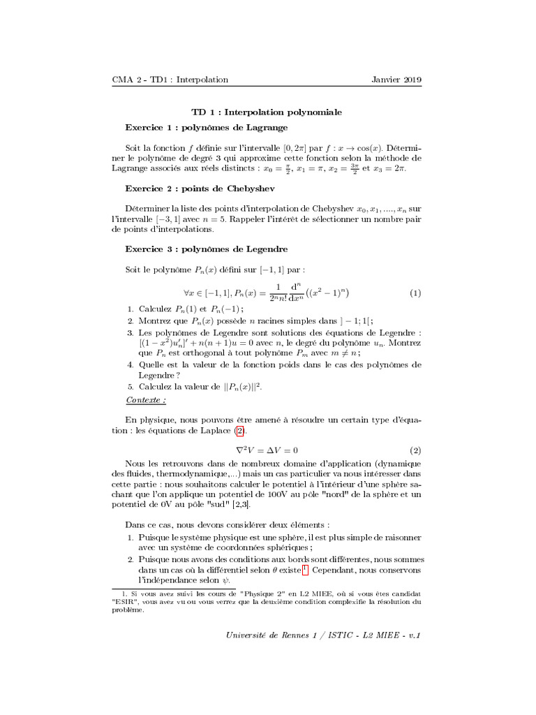 TD1 Interpolation | PDF | Interpolation | Équations