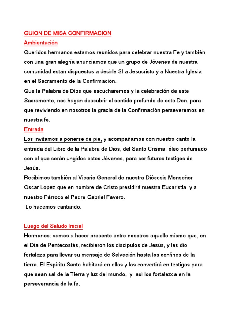 Guion de Misa Ion | PDF | Confirmación | eucaristía