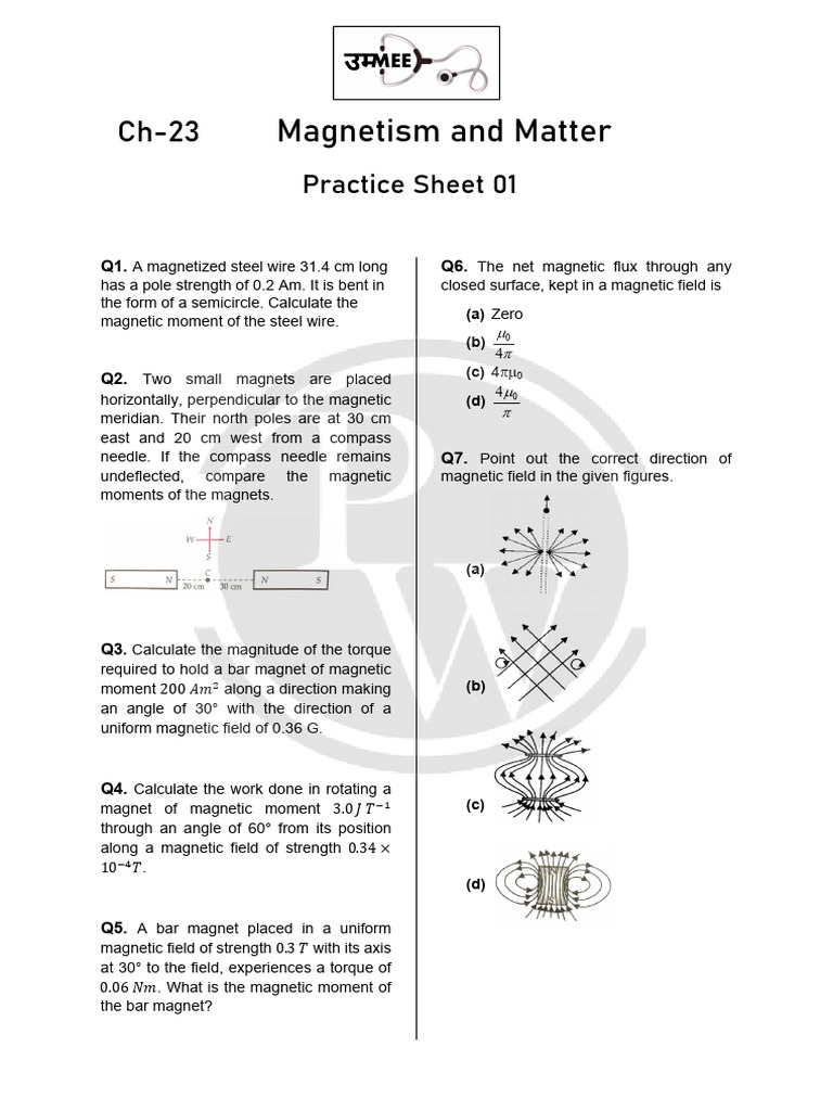 Magnetism and Matter _ Practice Sheet | PDF | Magnetic Field | Magnetism