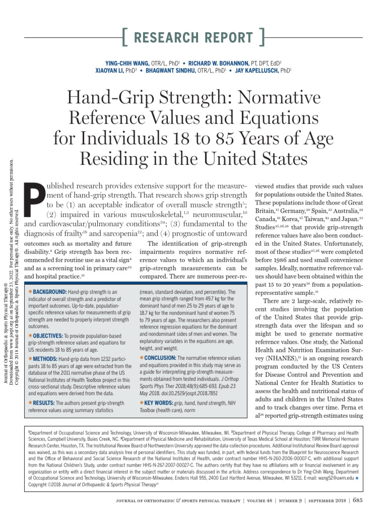 Hand-Grip Strength - Normative Reference Values and Equations For ...