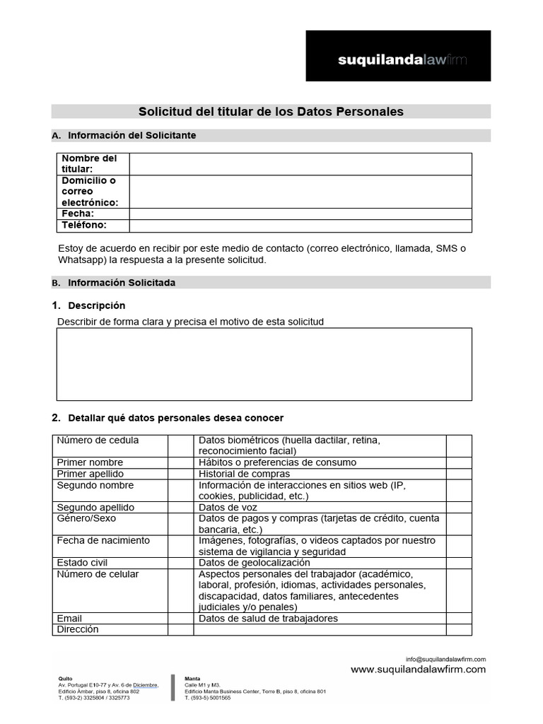 Solicitud Del Titular de Los Datos Personales | PDF
