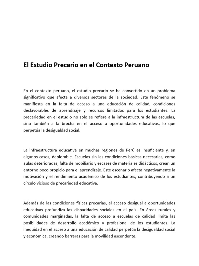 Ensayo Estudio Precario Peru | PDF | Infraestructura | Desigualdad social