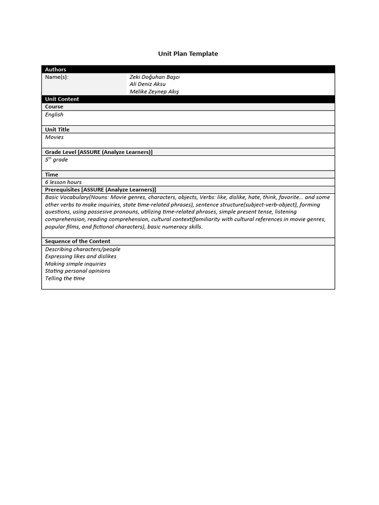 Unit Plan | PDF | Reading Comprehension | Vocabulary