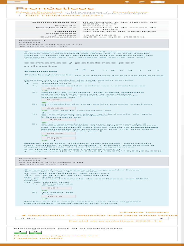 Quiz 1 Pronósticos 2023-1 | PDF