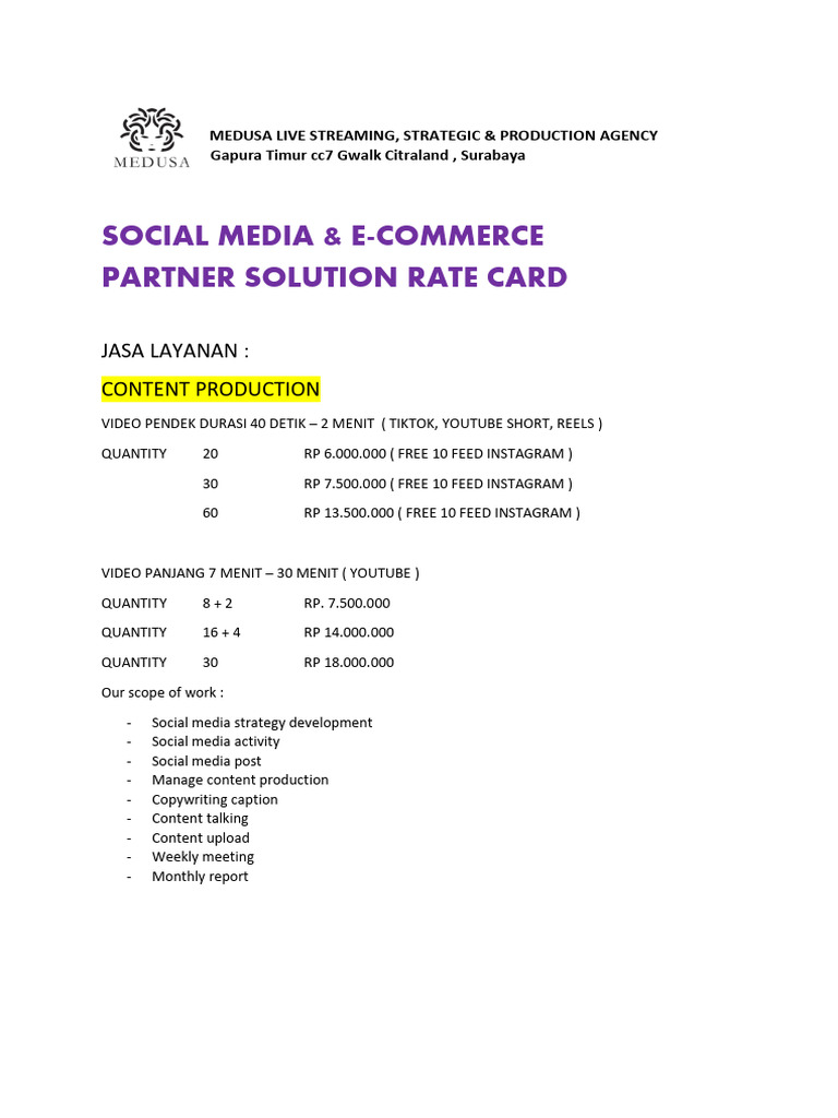 Medusa Rate Card | PDF