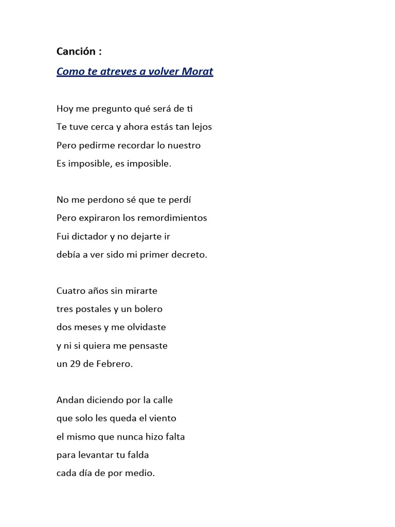 Canción Como Te Atreves A Volver Morat | PDF