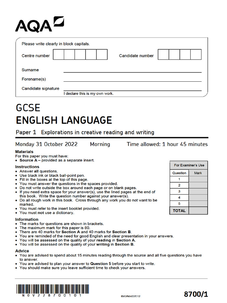 Aqa 87001 QP Nov22 CR | PDF