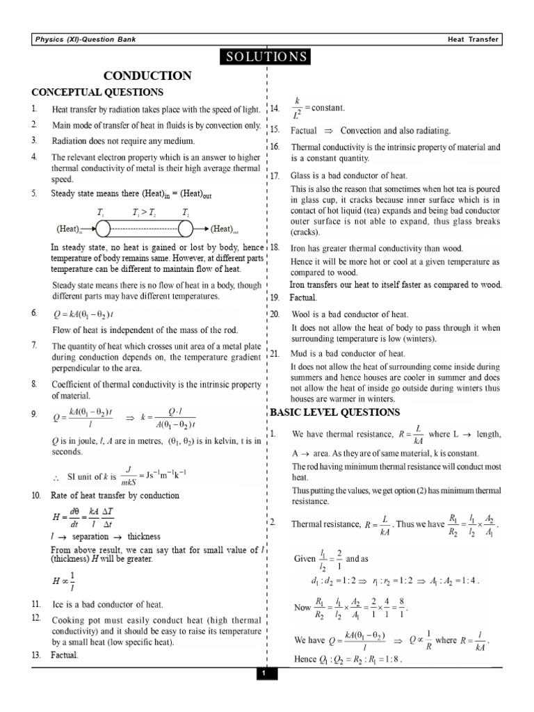 QB Sol Heat Transfer (Conduction) | PDF | Thermal Conduction | Heat
