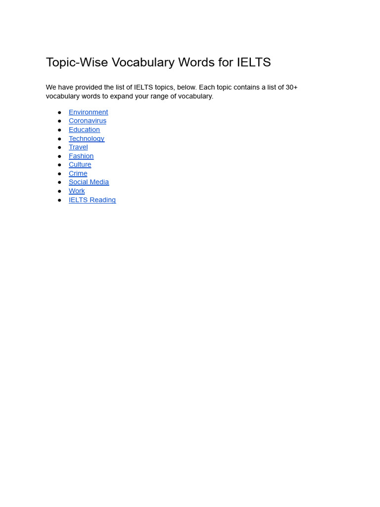 IELTS Topic-Wise Vocabulary List | PDF
