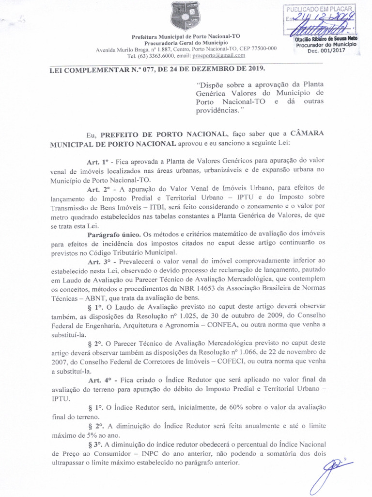 Lei Complementar Nº 077-2019 - PGV | PDF