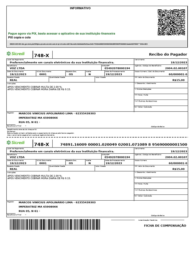 Boleto Sicredi | PDF | Cheque (banco) | Moeda