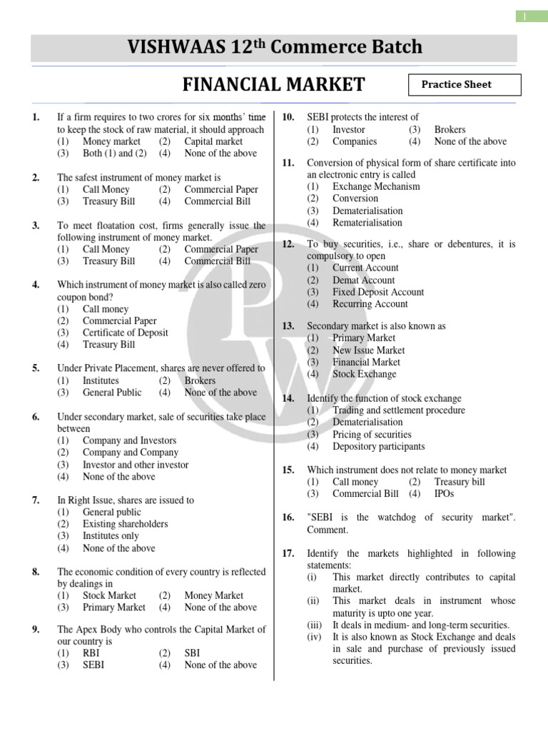 Ch10 - Financial Market Practice Sheet & Solution | PDF | Securities ...