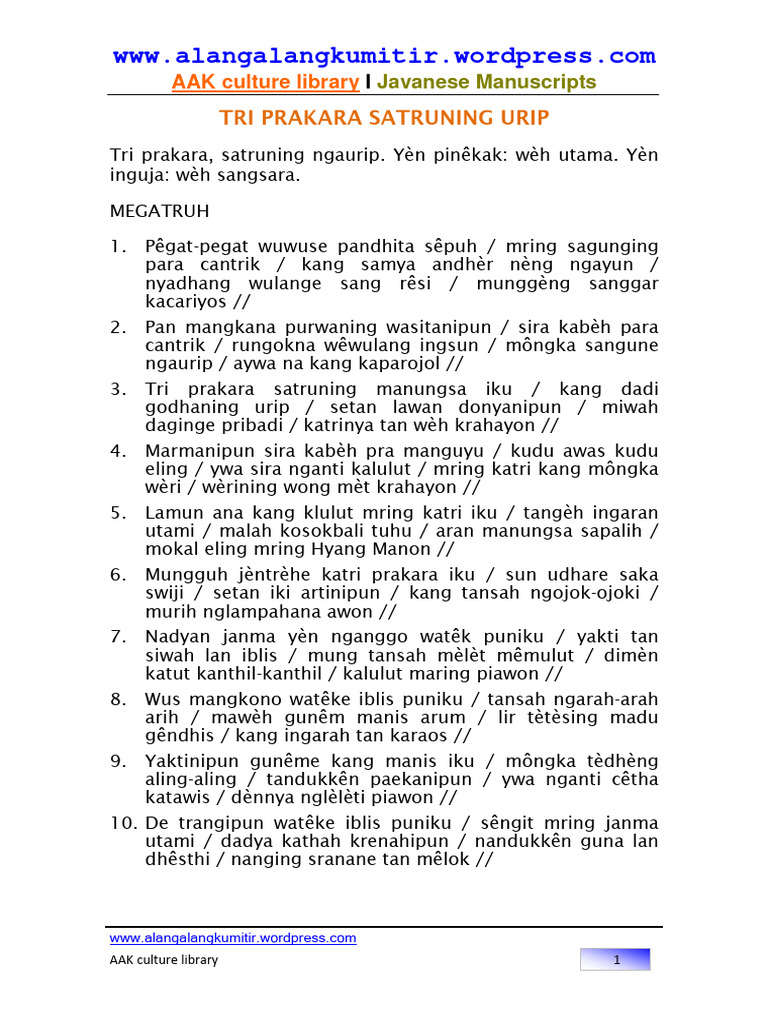 Tri Prakara Satruning Urip | PDF