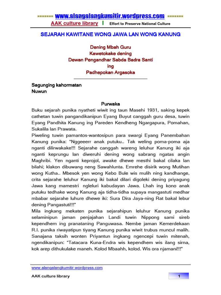 Sejarah Kawitane Wong Jawa Lan Wong Kanung | PDF