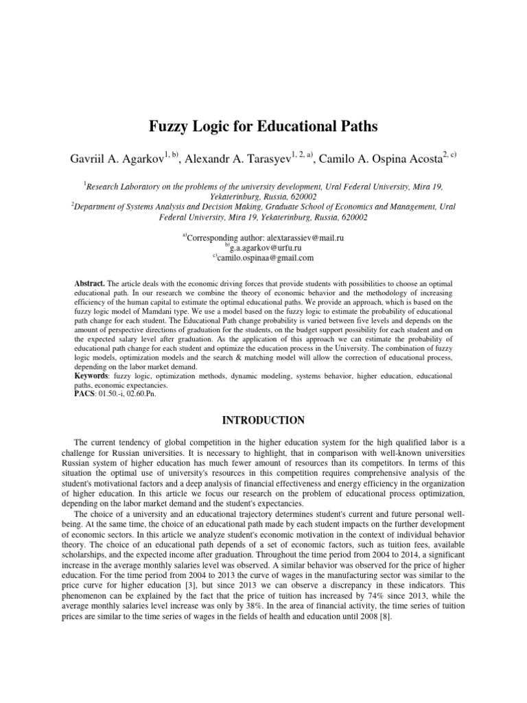 Tarasyev Fuzzy Logic For Educational Paths | PDF | Economics | Behavioral Economics
