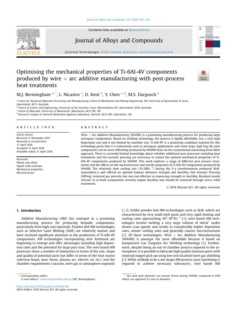Optimising The Mechanical Properties of Ti-6Al-4V Components Produced by Wire + Arc Additive ...