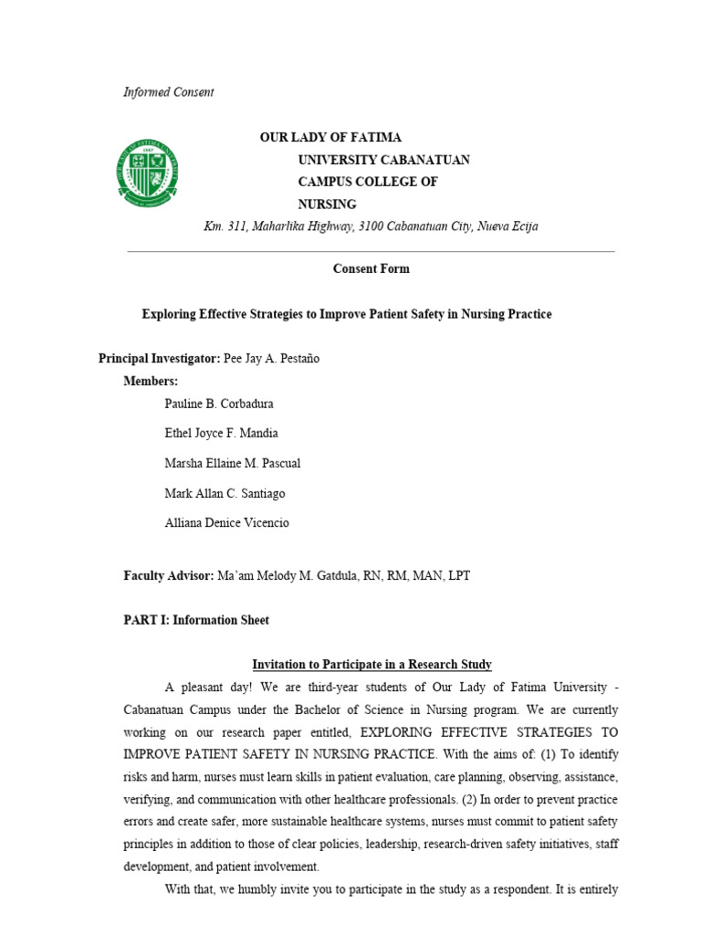 Patient Safety Research Consent Form | PDF | Risk | Nursing