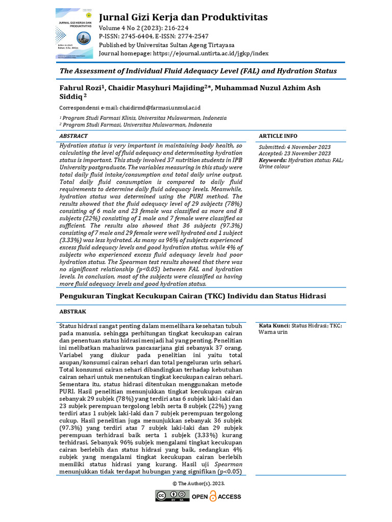 Pengukuran Tingkat Kecukupan Cairan TKC Individu D | PDF | Clinical Medicine | Determinants Of ...