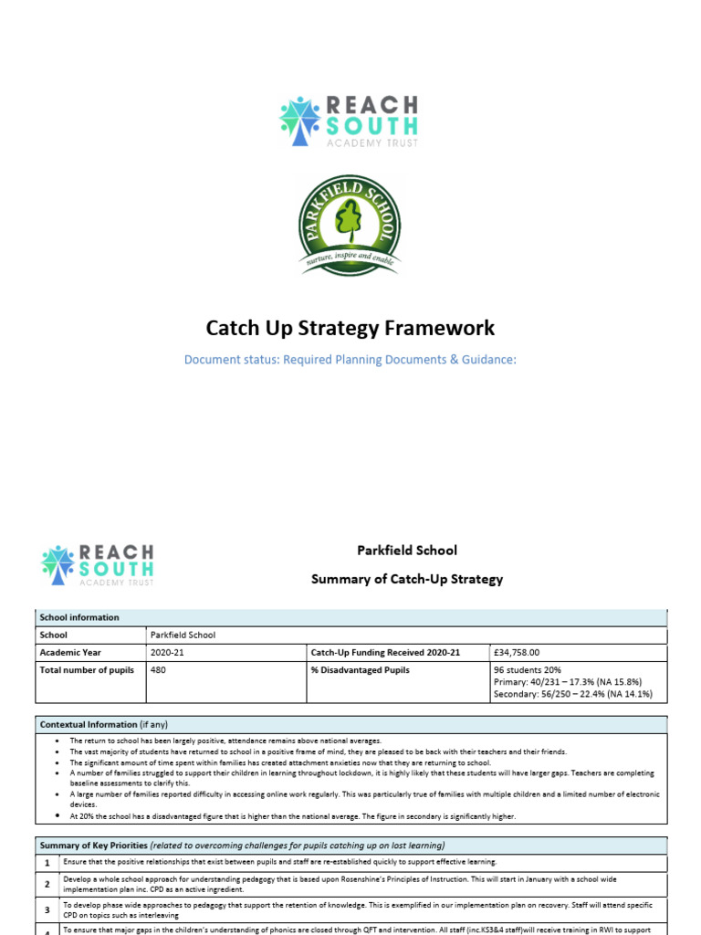 Parkfield Catch Up Strategy | PDF | Teachers | Curriculum