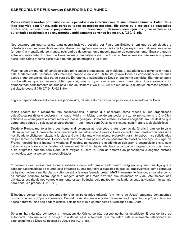 Sabedoria de Deus vs. Sabedoria do Mundo | PDF | Jesus | Deus