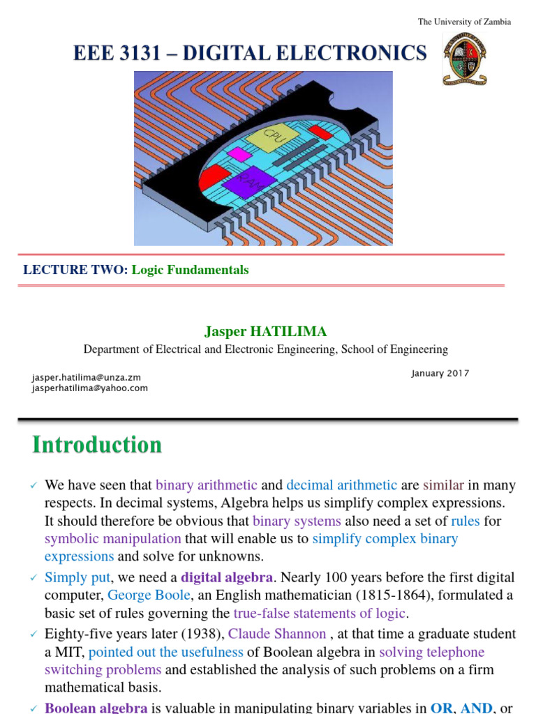 Lecture 2 Logic Fundamentals Pdf Logic Gate Boolean Algebra