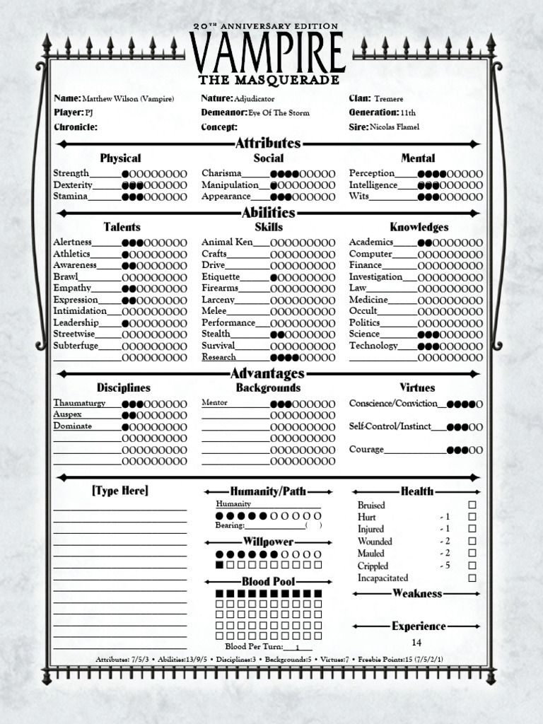 Fiche PJ Matthew Wilson Vampire | PDF