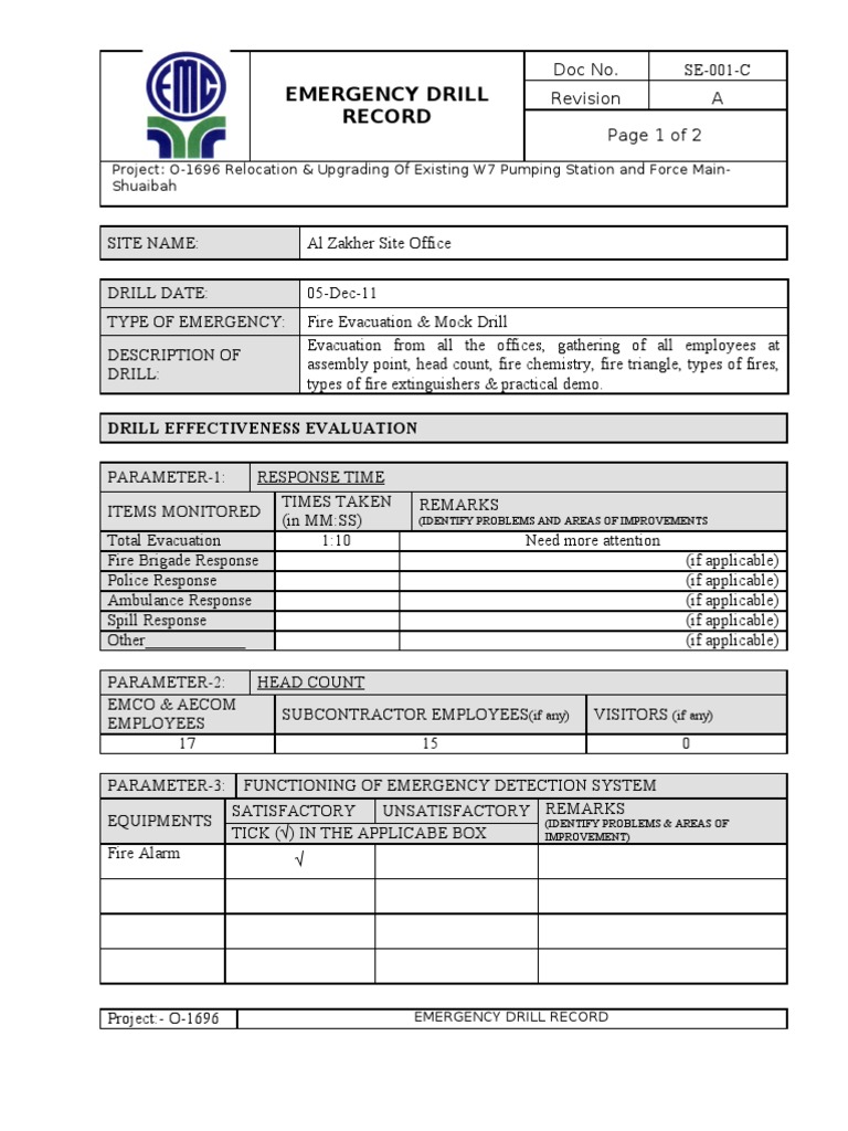 Emergency Drill Record | PDF