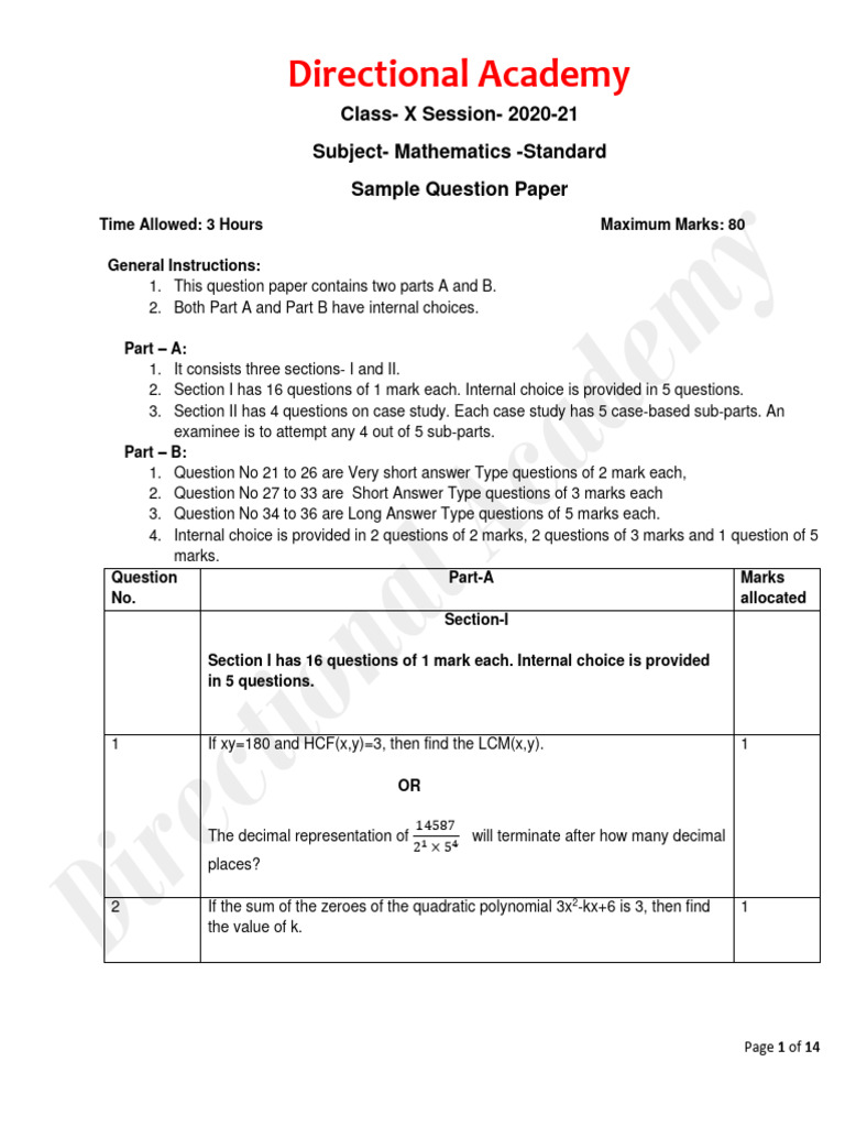 2021 Maths Standard Solved Sample Paper | PDF | Elementary Mathematics ...